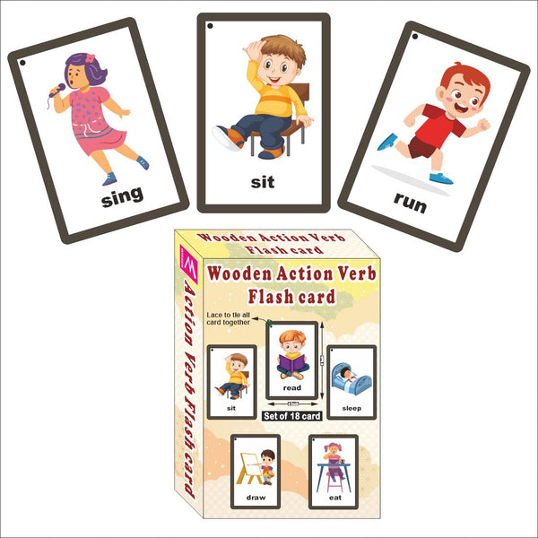 Wooden (MDF) Action Verb Learning Flash card with lacing thread ...