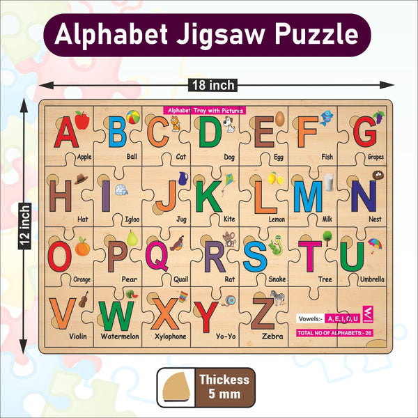 Wooden Alphabet A-Z Jigsaw and placement Puzzle 12*18 inch for kids wi ...