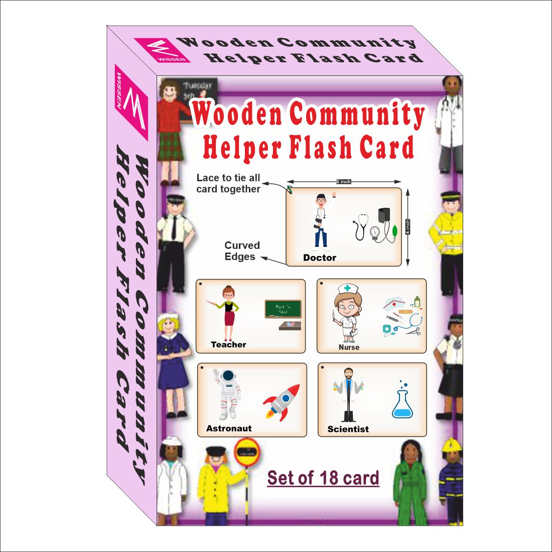 Wooden (MDF) Community helpers Learning Flash card with lacing thread ...
