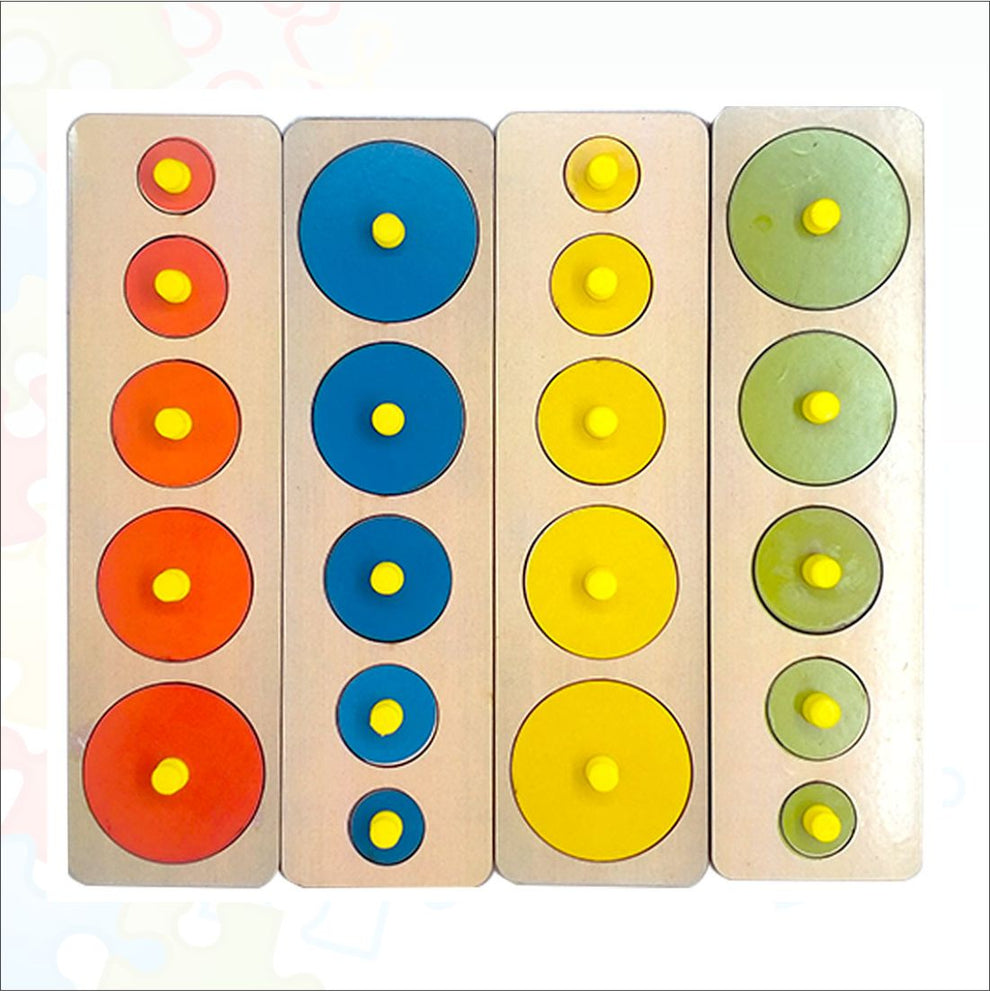 Wooden Circle Seriation Peg Board Puzzle-9*3 inch- Set of 4 boards ...
