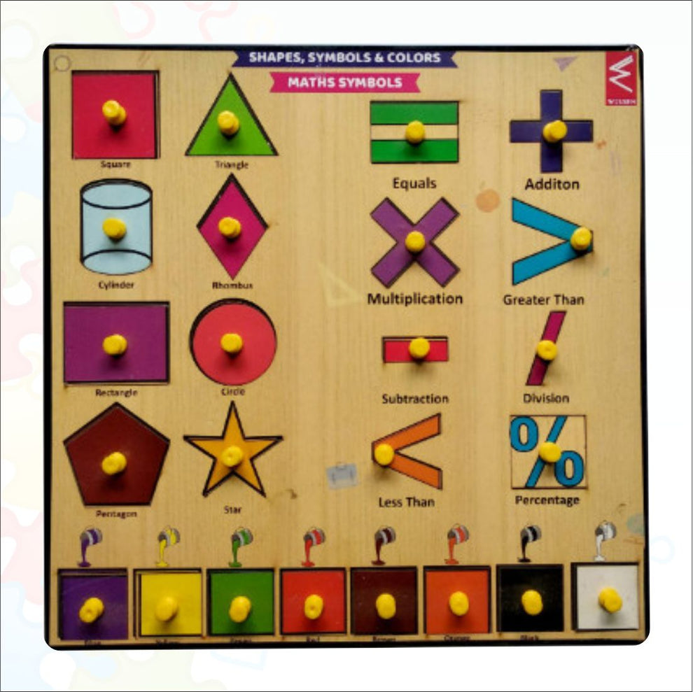 Wooden Shape and Symbol Peg Board Puzzle- 12*12 inch – Wissen Products