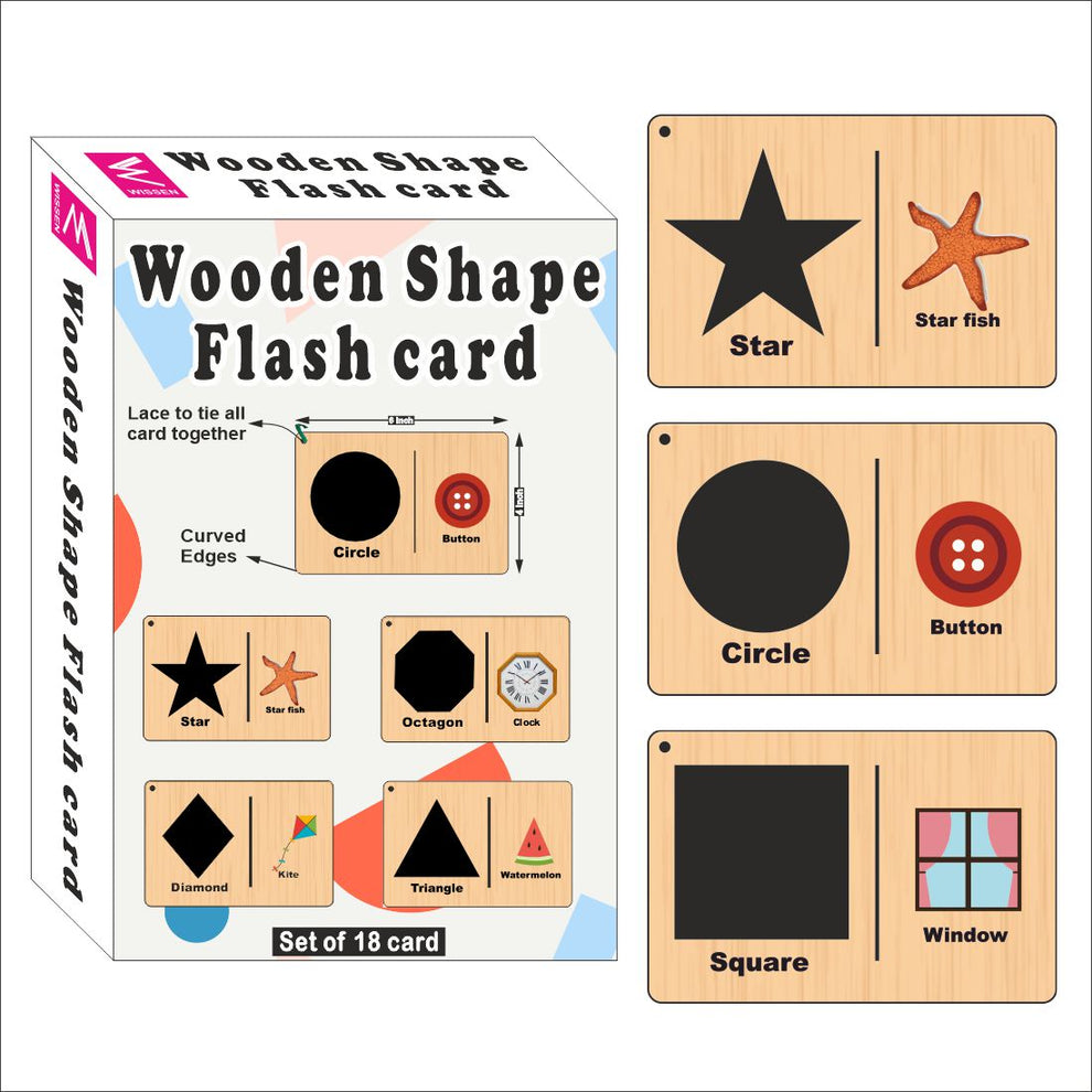 Wooden (MDF) Shapes Learning Flash card with lacing thread. – WissenProduct