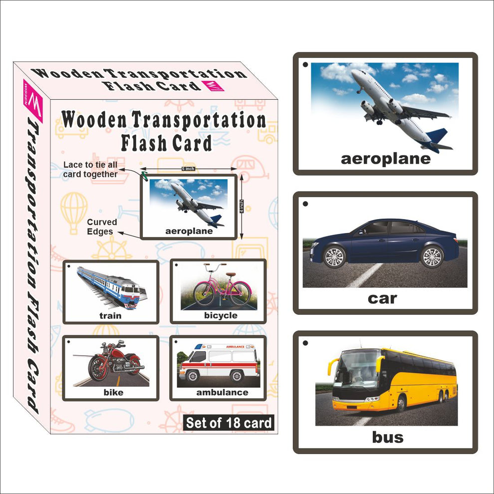 Wooden (MDF) Transportation Learning Flash card with lacing thread ...