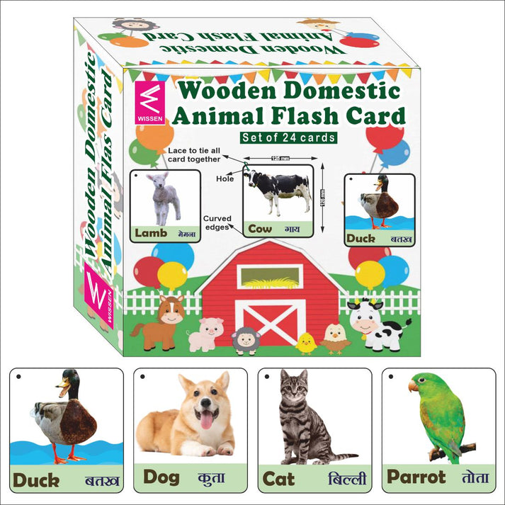 Wooden (MDF) Domestic Animals Flash Card Learning Flash card with laci ...