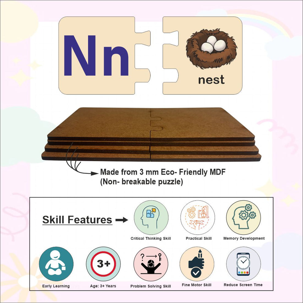 Wooden Alphabet A-Z Self Correcting Puzzle for kids – Wissen Products